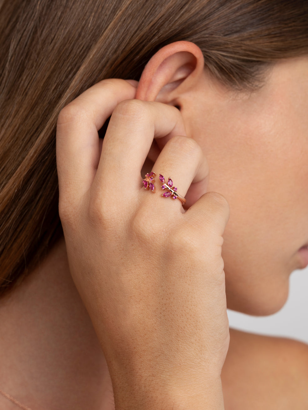 Anillo Buganvilla Raspberry Plata Baño Oro Rosa – SINGULARU